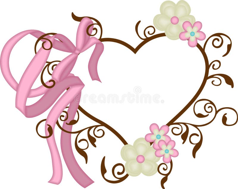 Heart Frame with Ribbon Bow and Flowers Stock Vector - Illustration of ...