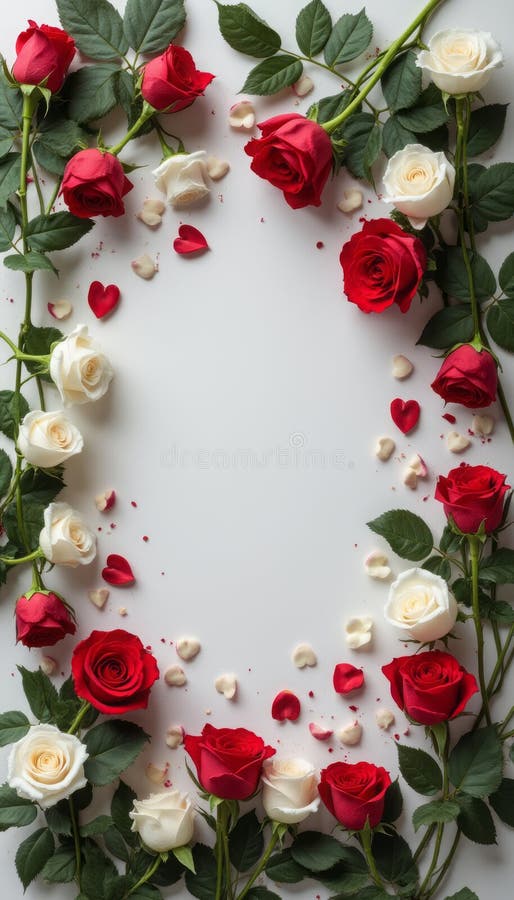 Heart Frame with Roses and Greenery Stock Illustration - Illustration ...