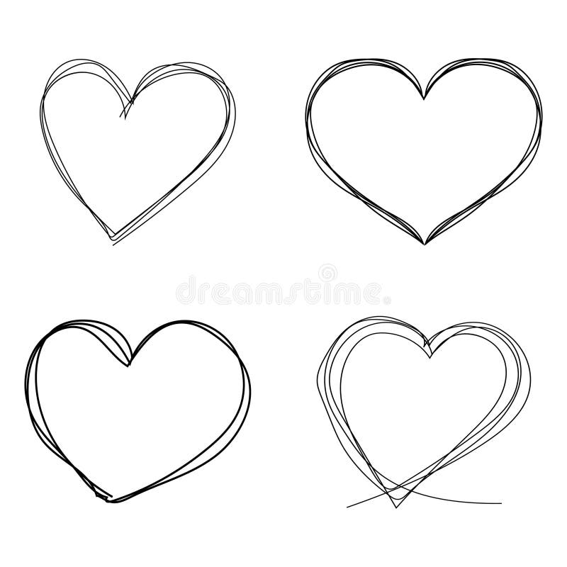 Heart Frame Scribble Hand Drawn Thin Line. Love Set Highlight Text Box ...