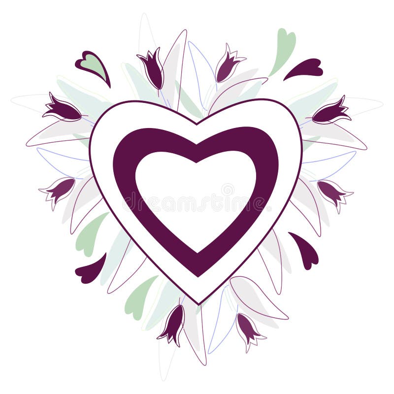 Heart Frame of Violet Flowers and Leaves Stock Illustration ...