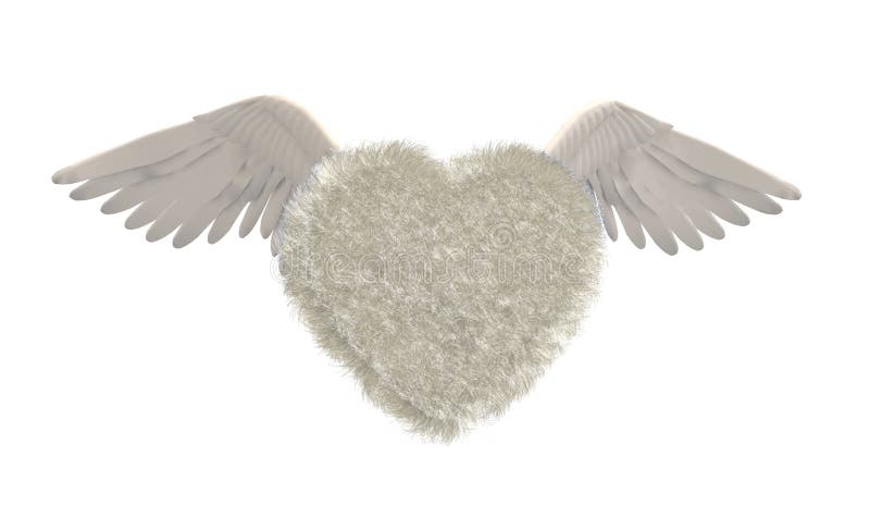 Heart in Fur with Bird Wings Isolated Stock Illustration - Illustration ...