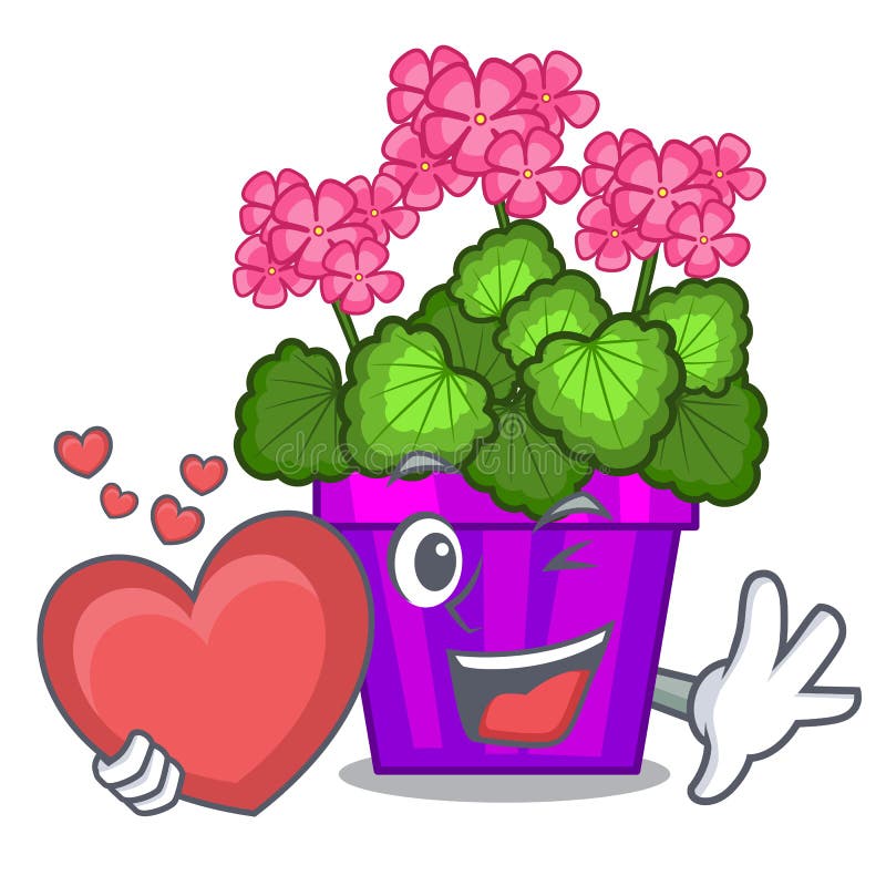 With Heart Geranium Flowers in the Cartoon Pot Stock Vector ...