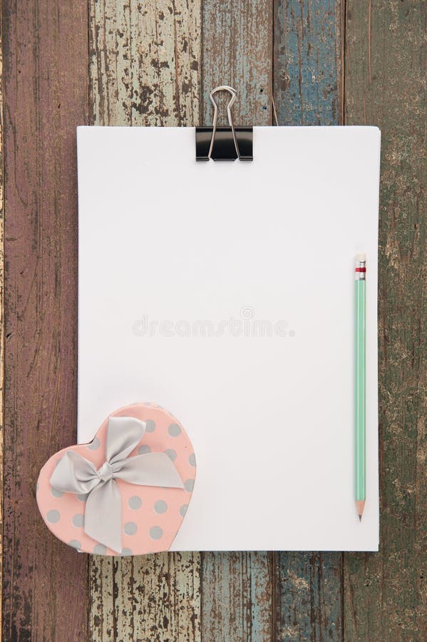 Heart Gift Box and Notebook on Vintage Wood Table for Background Stock ...