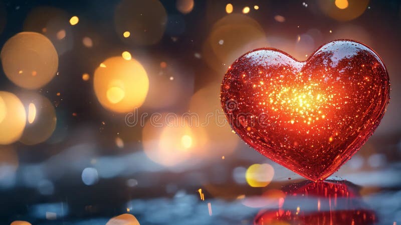 A Heart with a Glowing Red Center is Surrounded by a Blurry Background ...