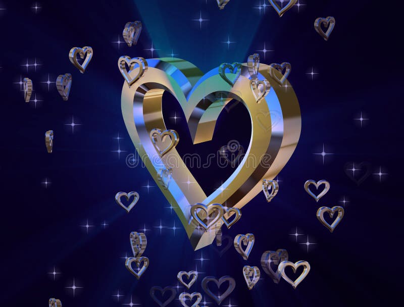 Heart of Gold on a Blue Background Stock Illustration - Illustration of ...