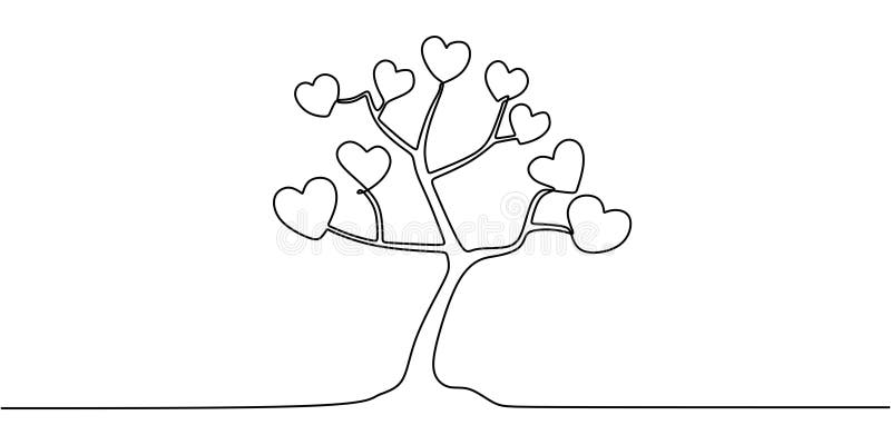 Heart Growing from a Plant in Continuous One Line Drawing. Symbolizing ...