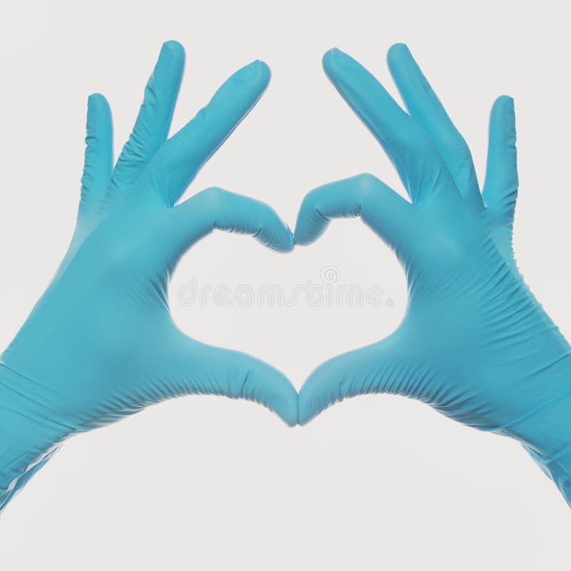 Heart of Hands in Blue Medical Gloves on White Background Stock Photo ...