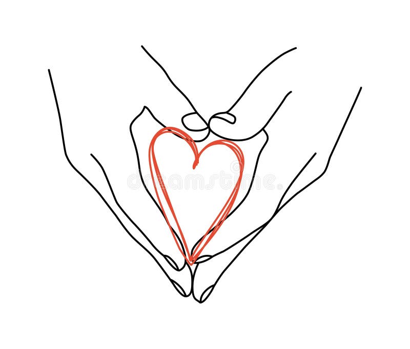 Heart in Hands, Charity Concept Line Art Illustration Stock Vector ...