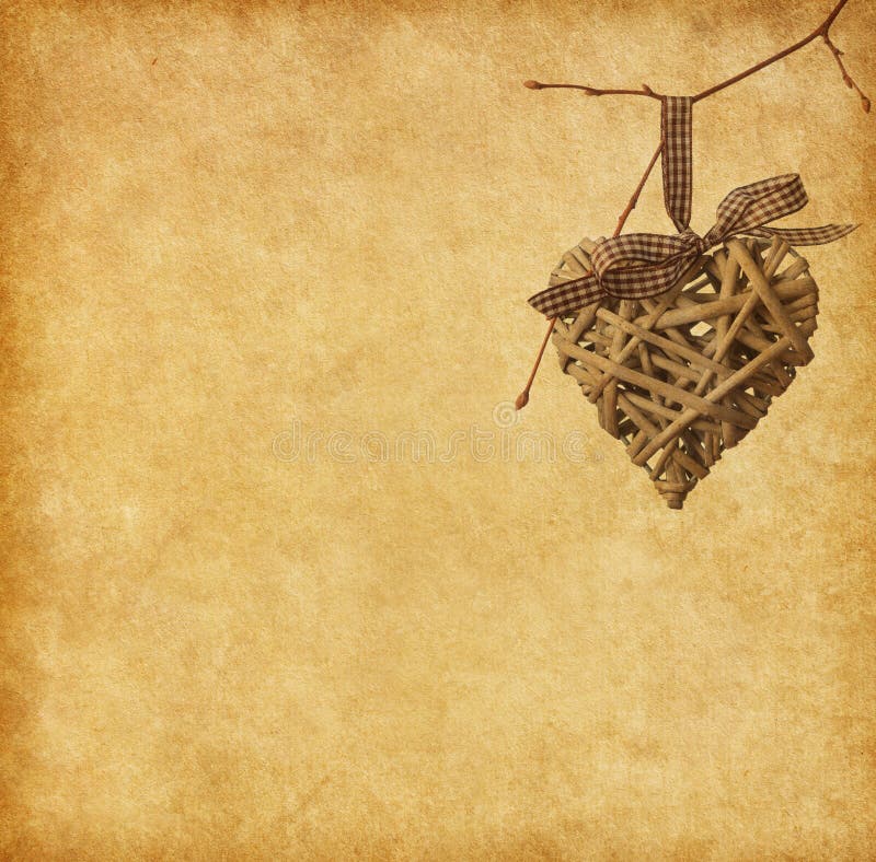 Heart hanging on branch. stock photo. Image of parchment - 36258622