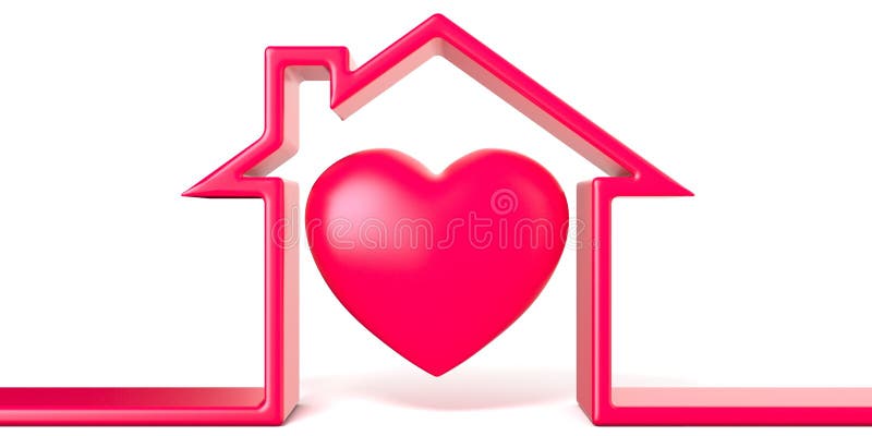 Heart in House Made of Red Line 3D Stock Illustration - Illustration of ...