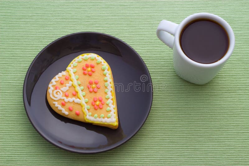 Heart Ice Biscuit and Coffee Stock Photo - Image of napkin, coffee ...