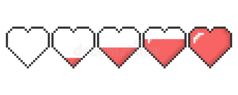 Heart Icon 8 Bit Pixel Style. Vector Set of Interface Life Health Bar ...