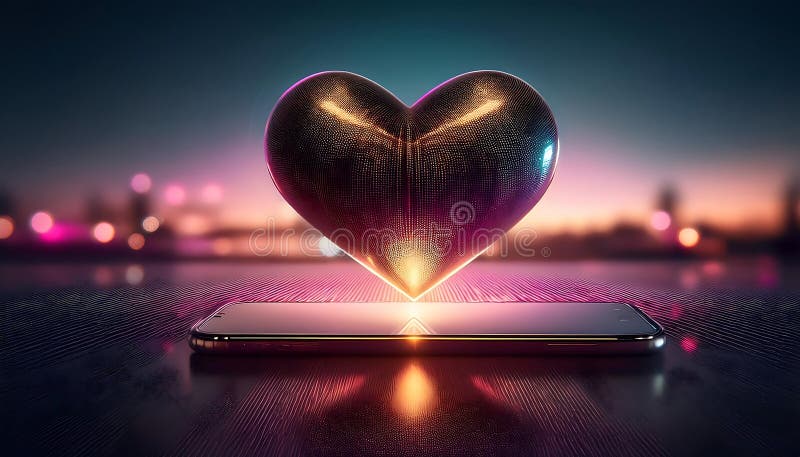 A Heart Icon Floats on a Mobile Screen, Symbolizing Love, Affection ...