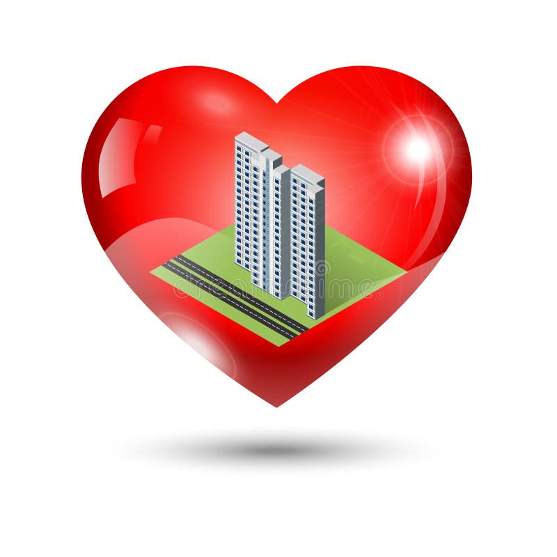 Heart Icon with Isometric Building Inside Stock Vector - Illustration ...