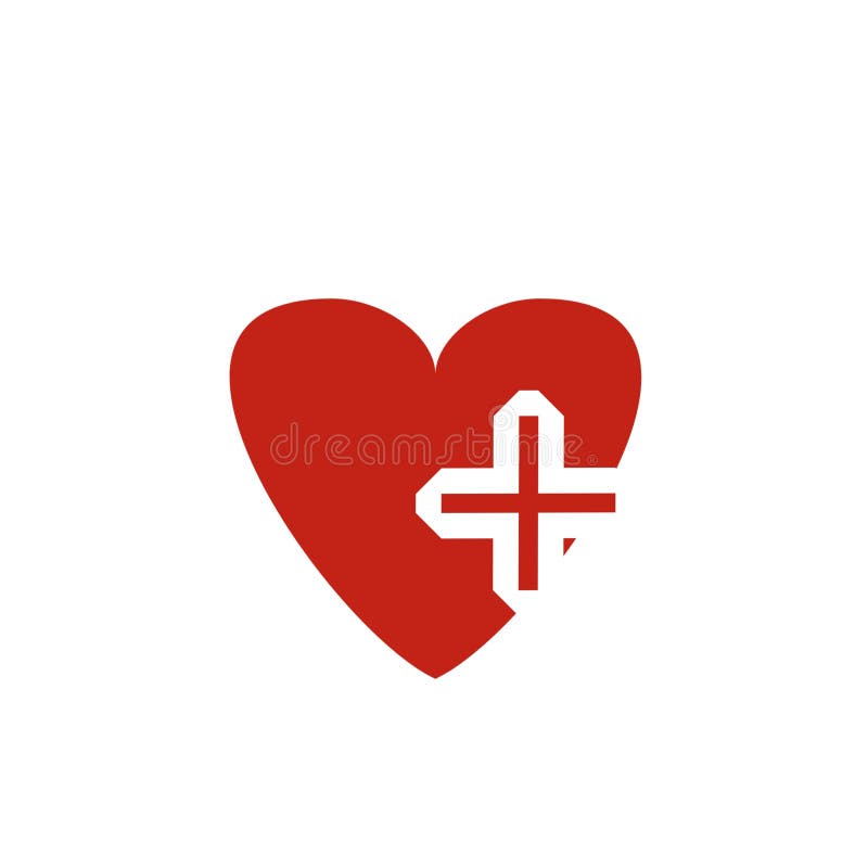 Heart Icon with Plus Sign in Red Colour Stock Illustration ...