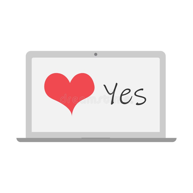 Heart Icon and Yes Text in Laptop Screen Stock Vector - Illustration of ...