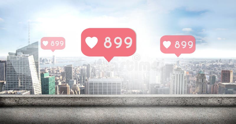 Heart Icons with Numbers on a City Backdrop Stock Illustration ...
