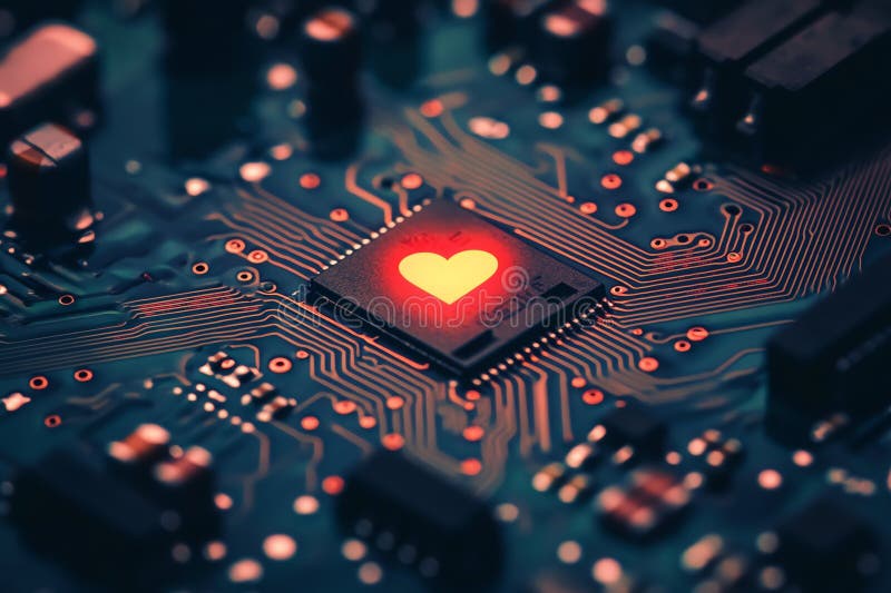 Heart Illuminating a Circuit Board - Love in Technology Stock ...