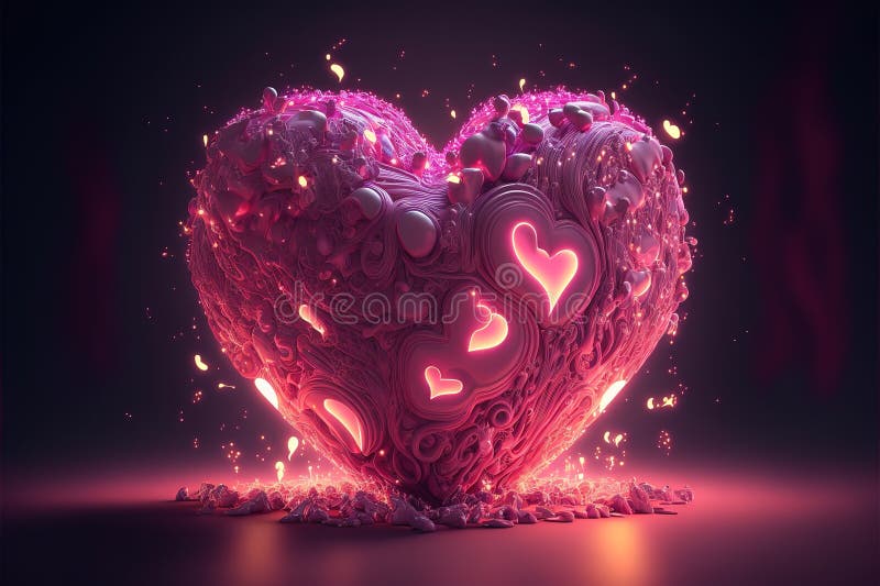 Heart. Illustration of Love. 3D Render of Big Hearth Shape with Glowing ...