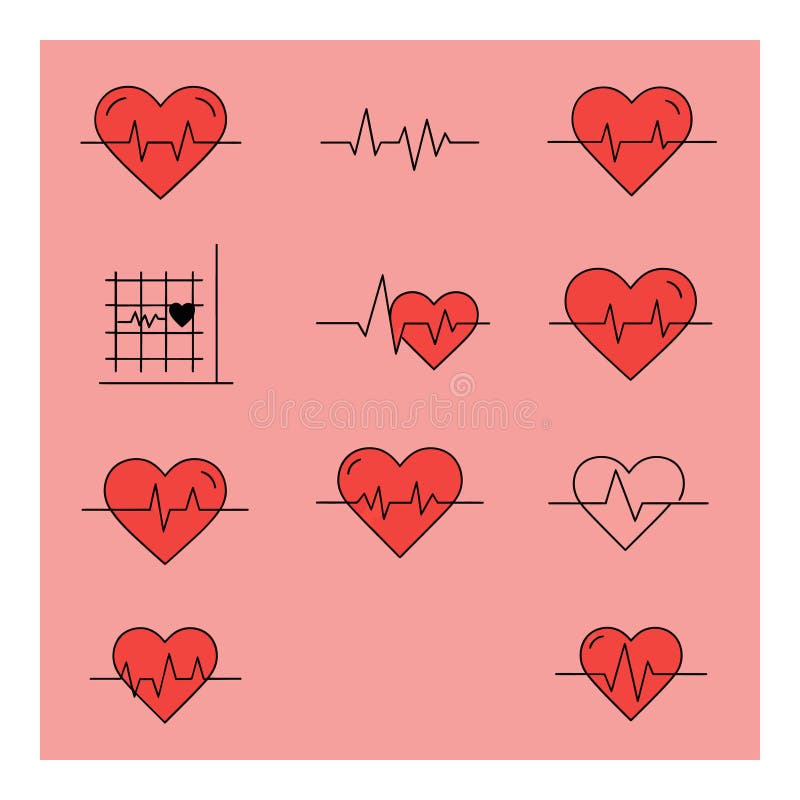 Heart Illustrations Featuring Heartbeat Patterns in a Minimal Flat ...