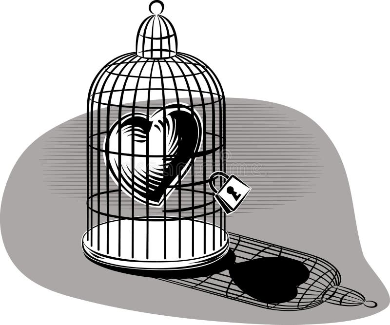 Heart Imprisoned in a Birdcage. Stock Illustration - Illustration of ...