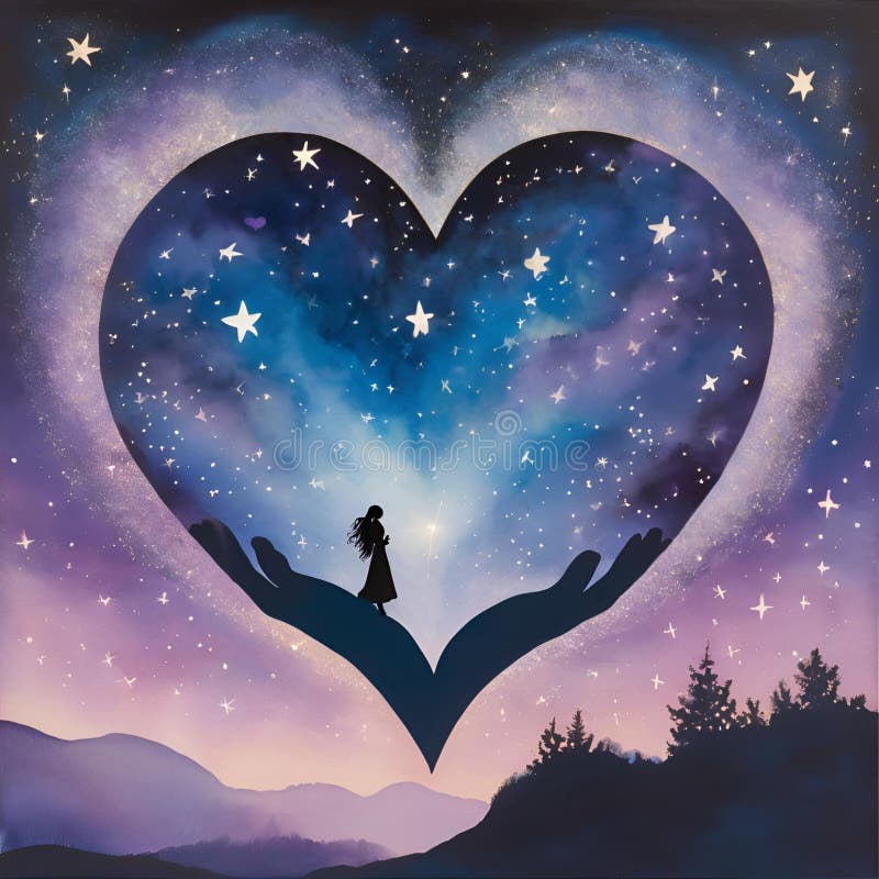 Heart in Indigo Cosmic Sky for Valentine Stock Illustration ...