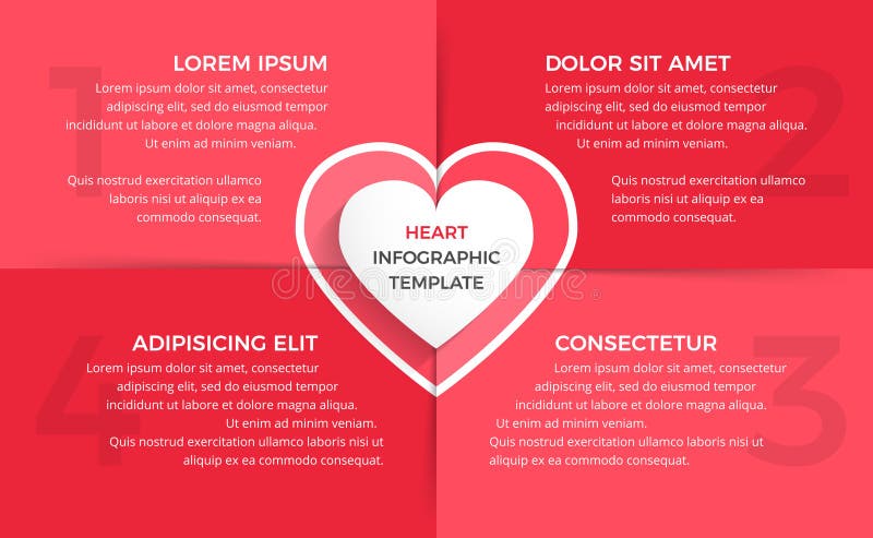 Heart Infographics with 4 Elements Stock Vector - Illustration of step ...