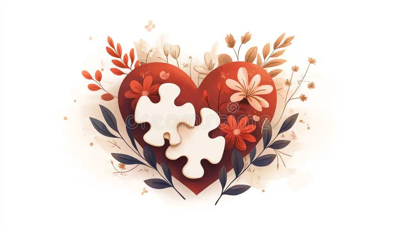 Heart Intertwined with Floral Elements on White Background, Puzzle ...