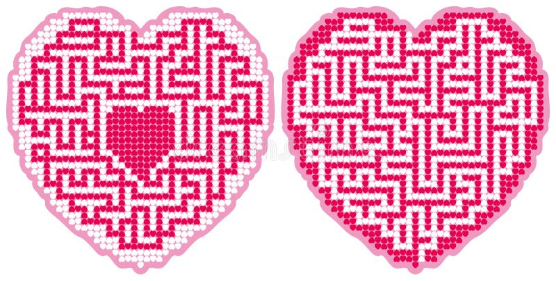 Heart labyrinths set stock vector. Illustration of graphic - 172364713