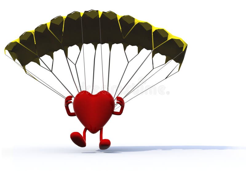 Heart that is Landing with Parachute Stock Illustration - Illustration ...