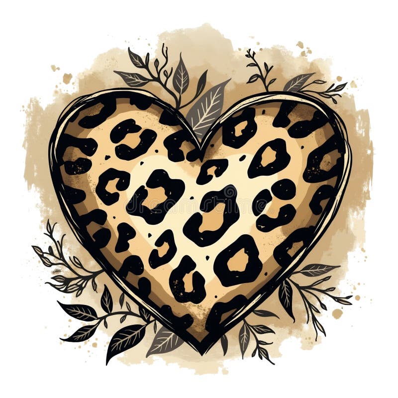 A Heart with a Leopard Print Pattern is Surrounded by Botanical ...