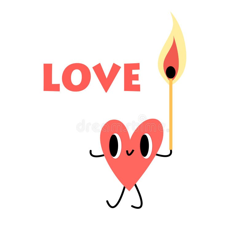 Heart with a lighted match stock vector. Illustration of power - 59101268
