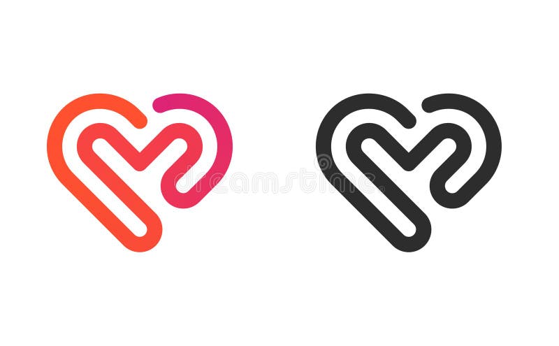 Heart Line Art Gradient and Black Color Logo Stock Vector ...