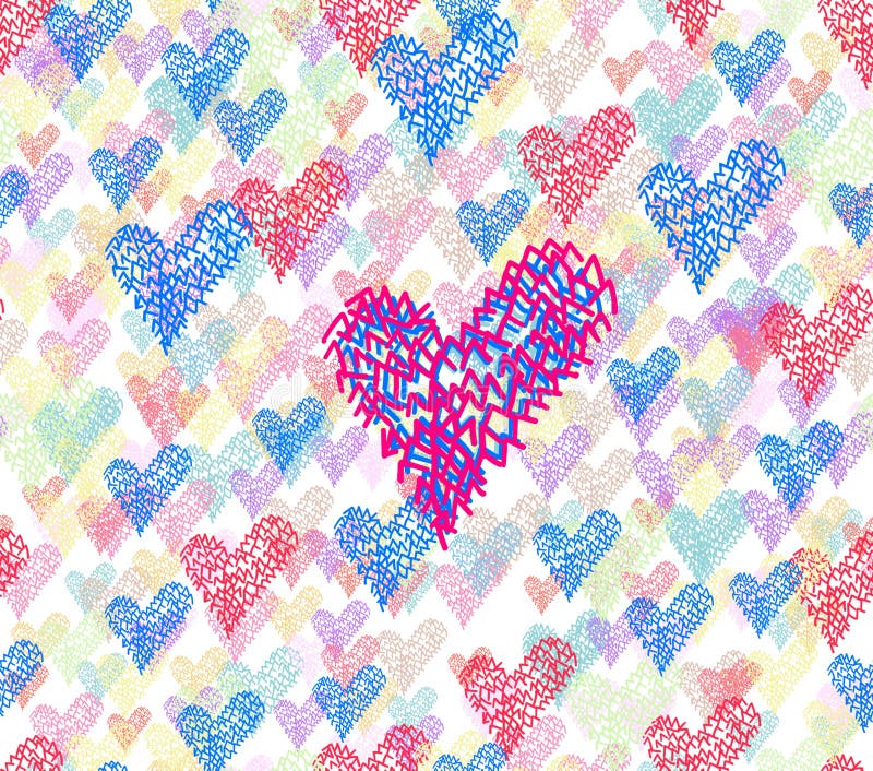 Heart Line Art Seamless Pattern Stock Illustration - Illustration of ...