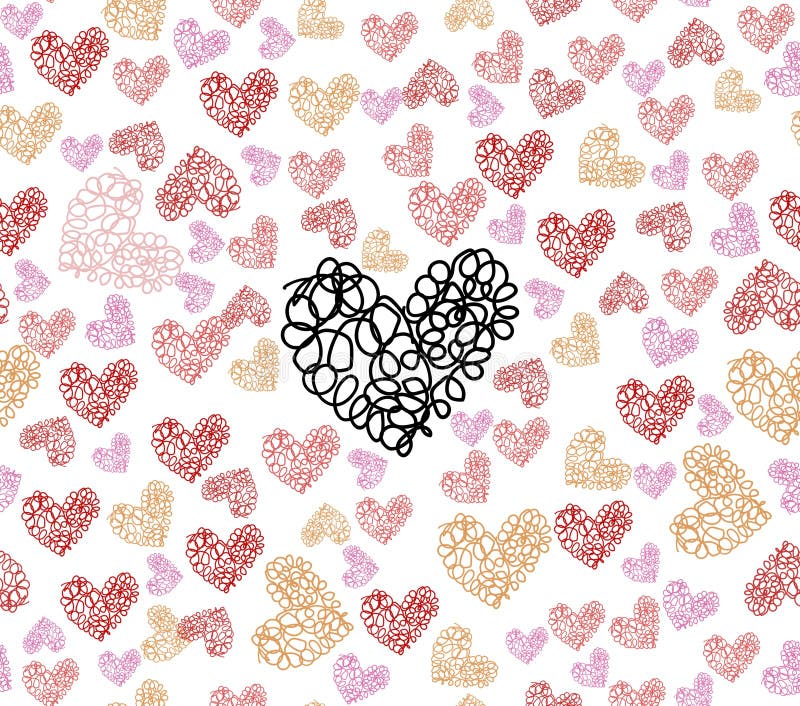 Heart Line Art Seamless Pattern Stock Illustration - Illustration of ...