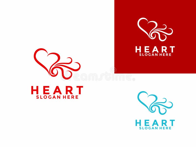 Heart Line Art and Wind Icon Logo Vector Template. Heart Swoosh Logo ...