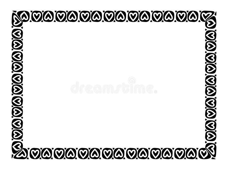 Heart Line Frame Rectangle Doodle Art, Heart Border Outline Adorable ...