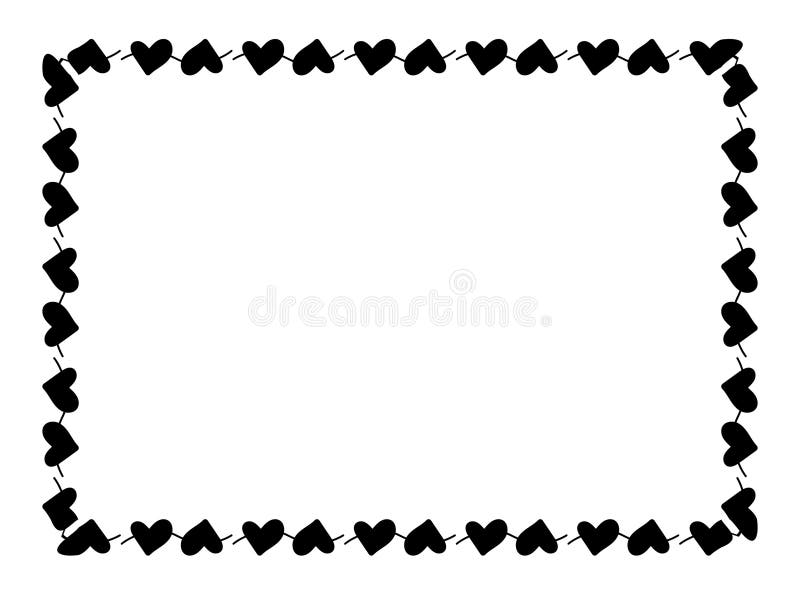 Heart Line Frame Rectangle Doodle Art, Heart Border Outline Adorable ...