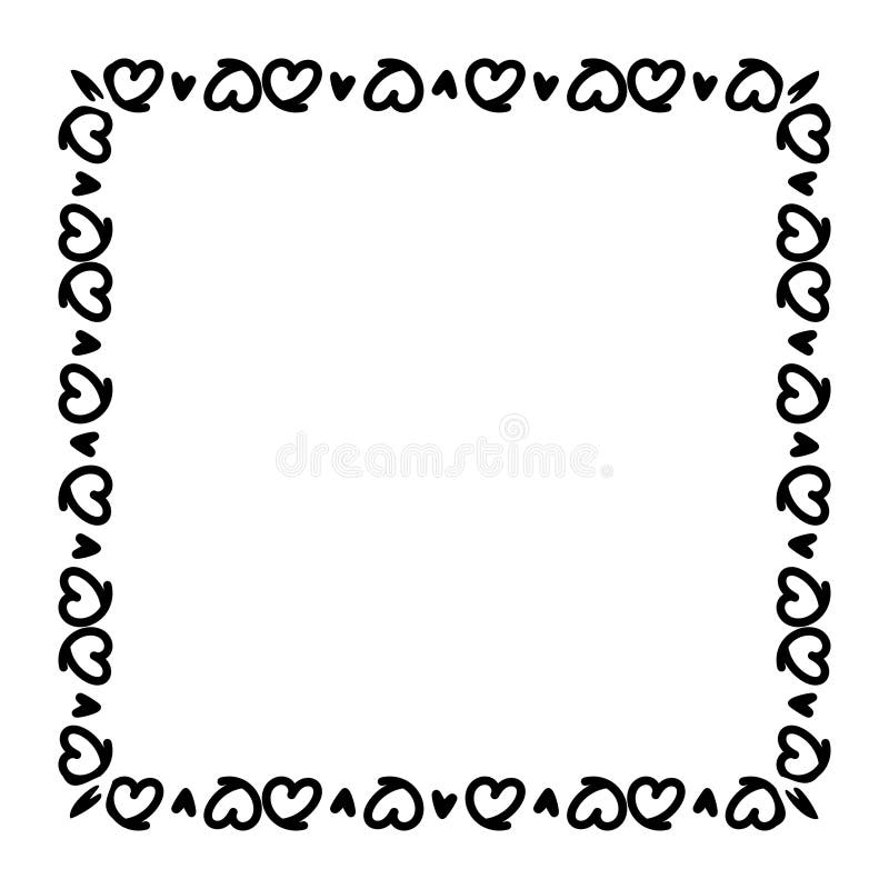 Heart Line Frame Rectangle Doodle Art, Heart Border Outline Adorable ...