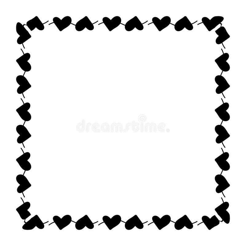 Heart Line Frame Square Doodle Art, Heart Border Outline Adorable ...