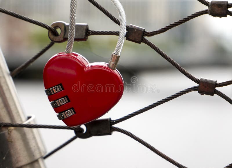 Heart Lock at the Bridge, Red Heart Lock with a Code, Love and Passion ...