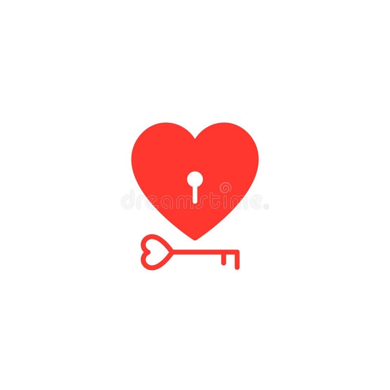 Heart Lock and Key Red Flat Icon on White Background. Valentines Day ...