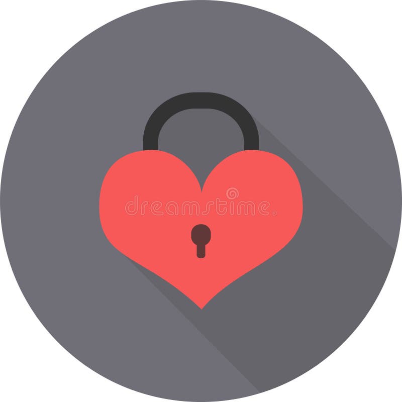 Heart Lock Valentine`s Day Flat Icon on Gray Round Box with Shadow ...