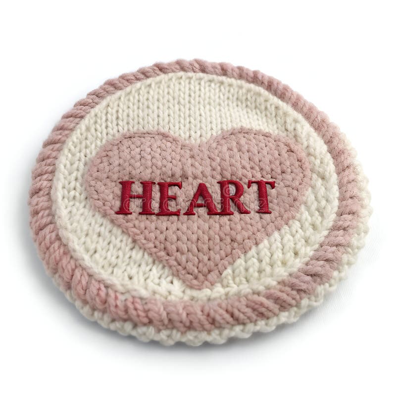 Heart Logo Knitted on Circle Cloth Isolated on White Background Stock Illustration ...