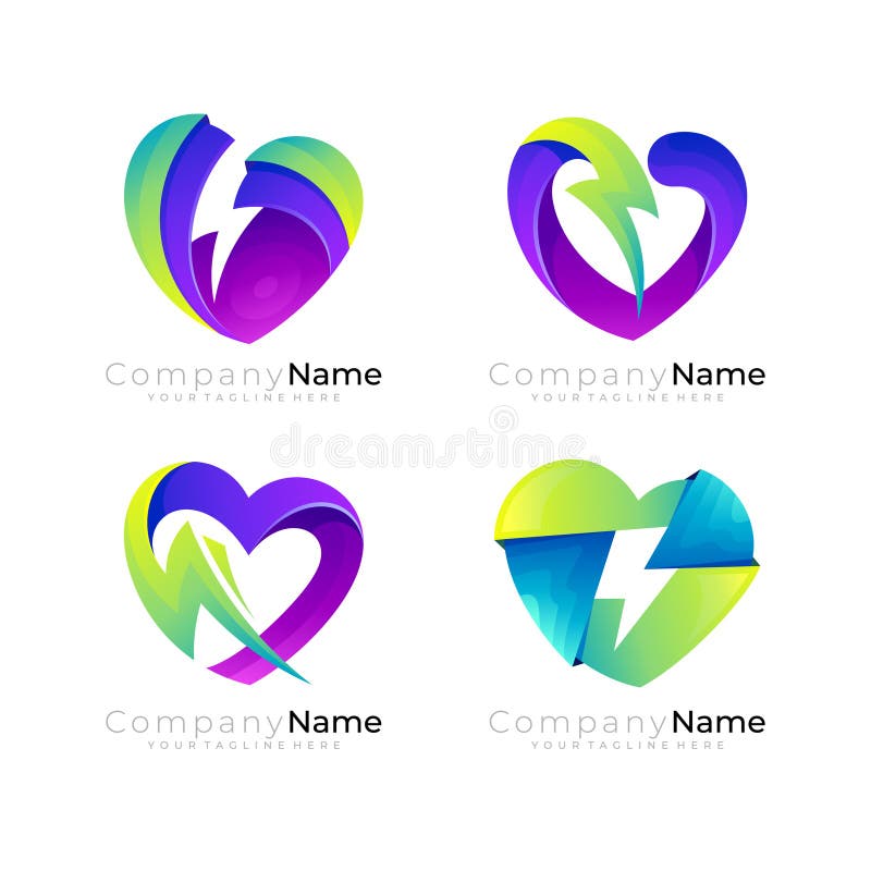Heart Logo and Thunder Design Combination, Love Stock Vector ...
