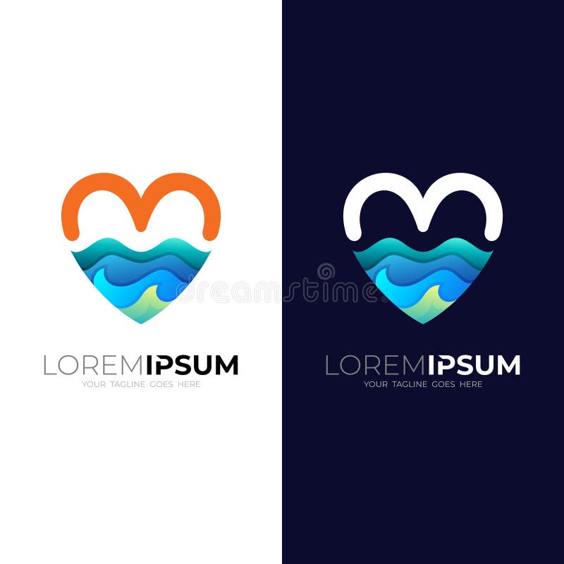 Heart Logo and Water Wave Design Template Stock Vector - Illustration ...