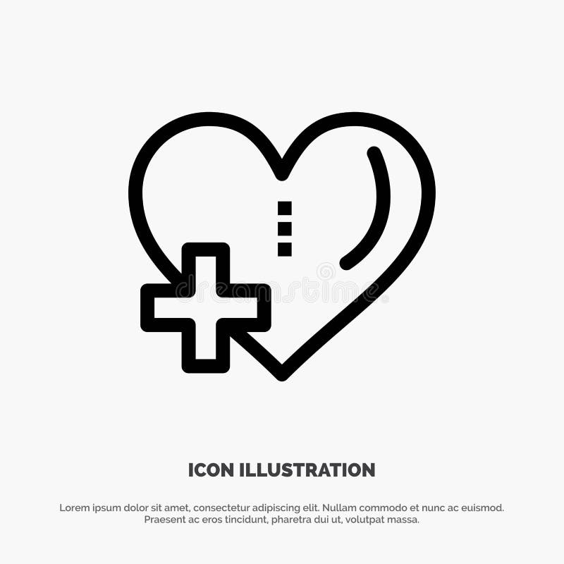 Heart, Love, Add, Plus Vector Line Icon Stock Vector - Illustration of ...