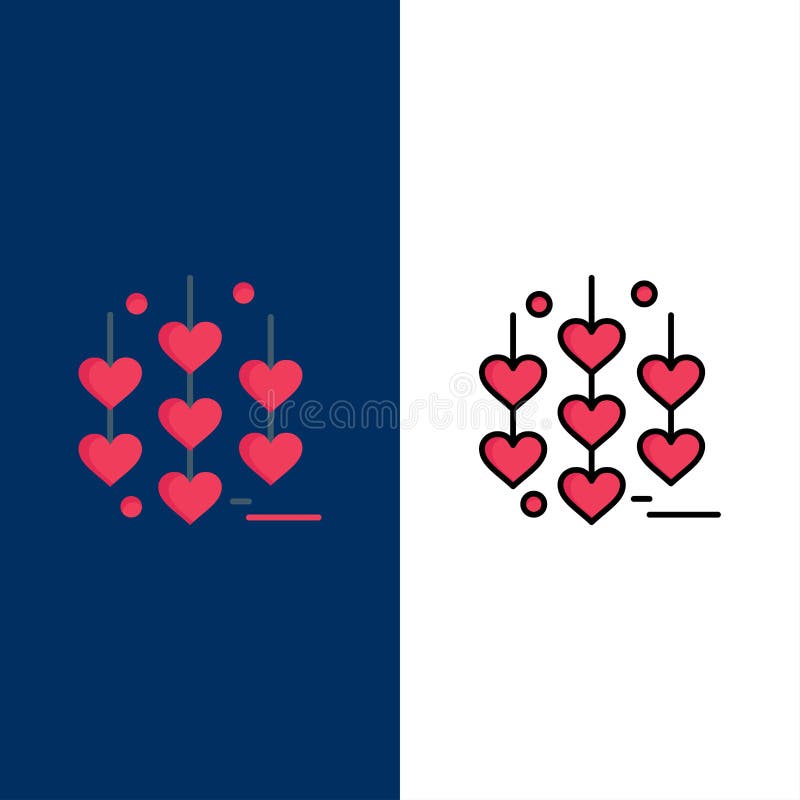 Heart, Love, Chain Icons. Flat and Line Filled Icon Set Vector Blue ...