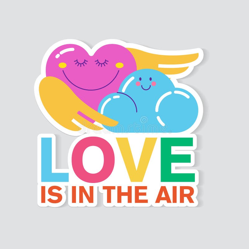 A Heart in Love with a Cloud. Vector Cartoon Sticker about Love Stock ...