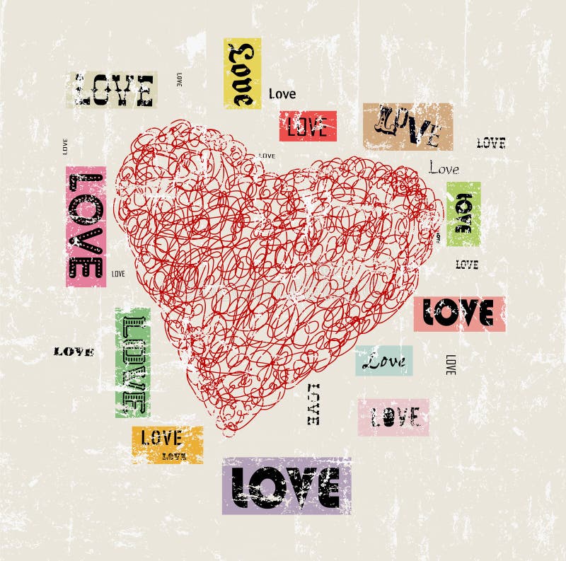 Heart and Love Illustration, Grunge Style, Stock Vector - Illustration ...
